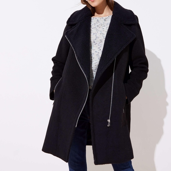LOFT | Jackets & Coats | New Loft Womens Black Faux Shearling Moto Coat ...